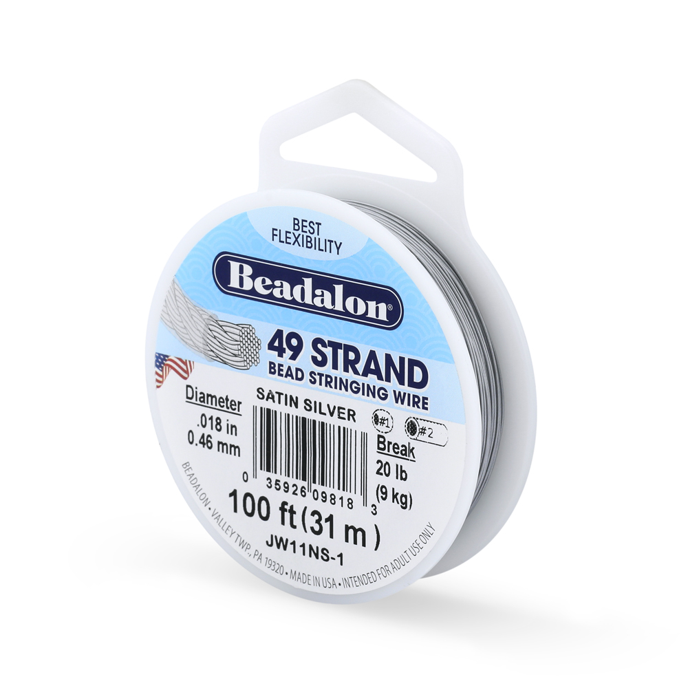 49 Strand Stainless Steel Bead Stringing Wire, .018 in (0.46 mm), Satin ...